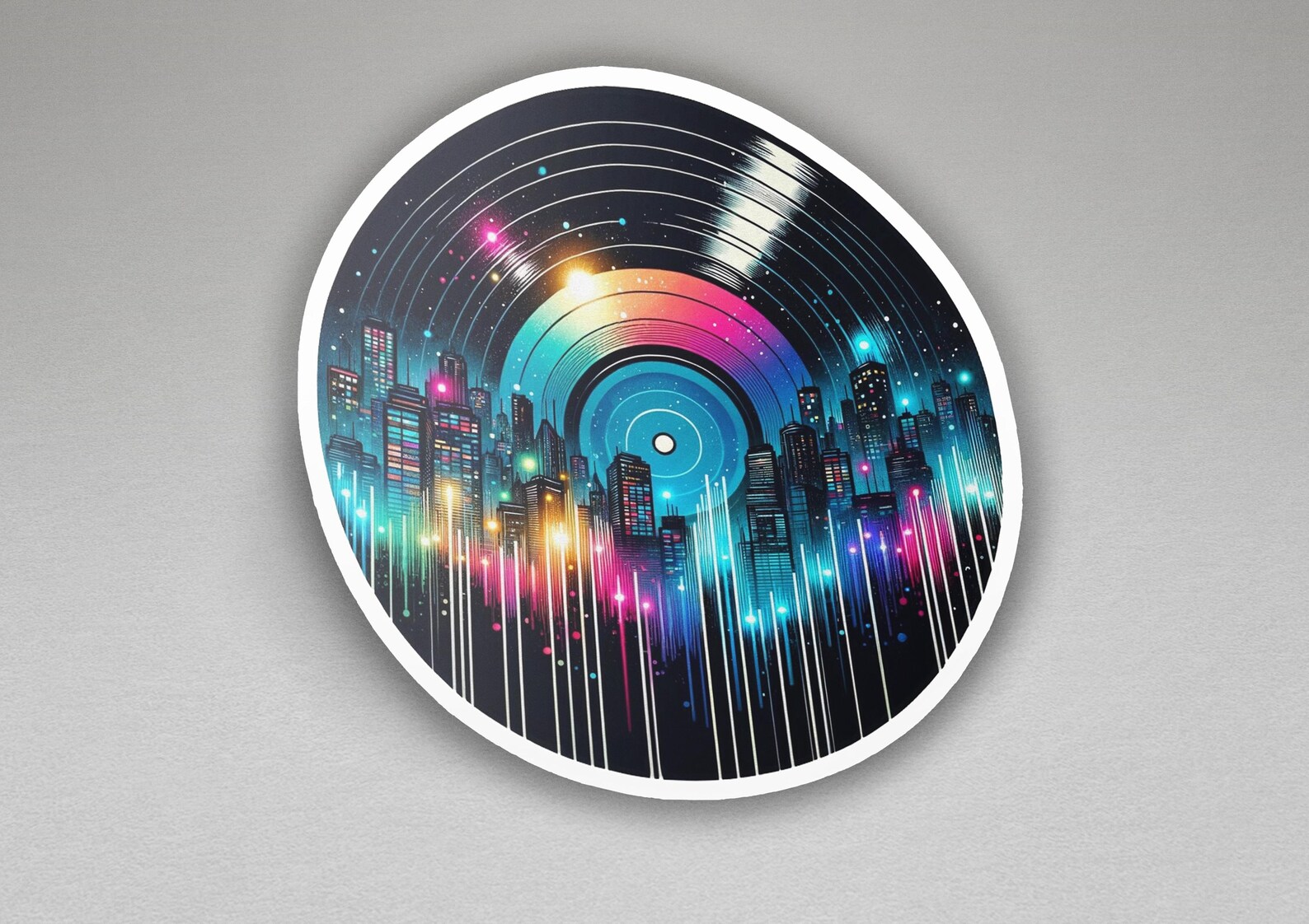 Record Rainbow City Scape Vinyl Sticker | Waterproof & Durable ...