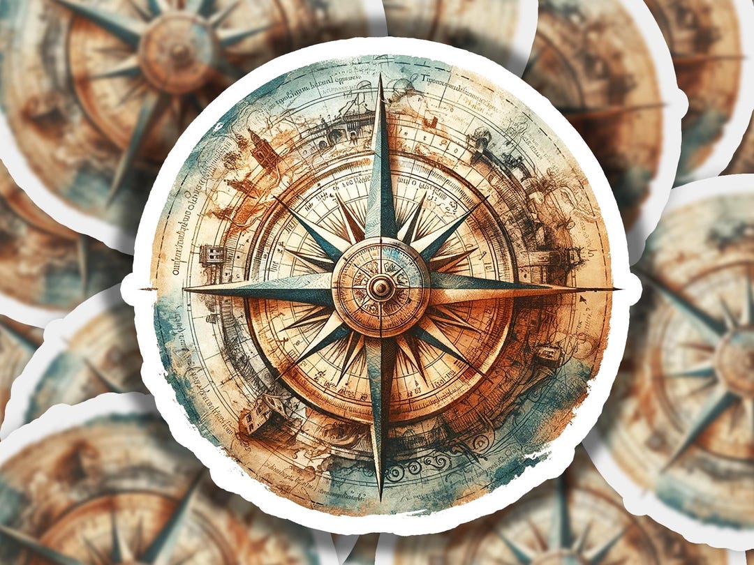 Compass Map Watercolor Vinyl Sticker | Dishwasher Safe & Durable ...