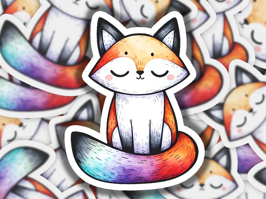 Cute Fox Rainbow Tail Vinyl Sticker | Dishwasher Safe & Durable ...