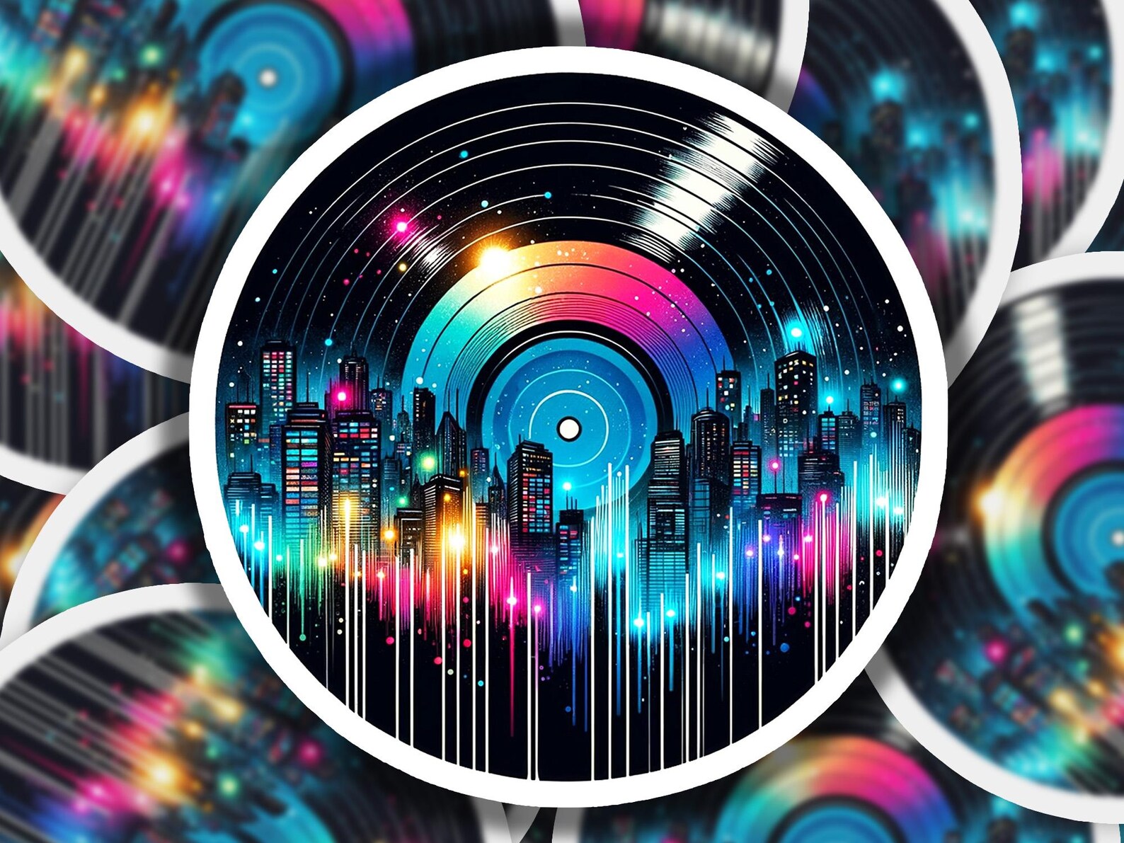Record Rainbow City Scape Vinyl Sticker | Waterproof & Durable ...