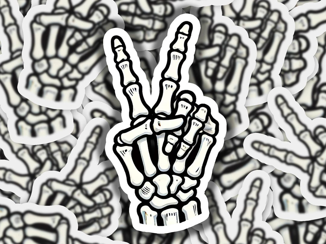 Peace Sign Skeleton Hand Vinyl Sticker | Dishwasher Safe & Durable ...