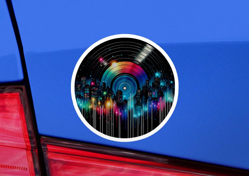 Record Rainbow City Scape Vinyl Sticker | Waterproof & Durable ...