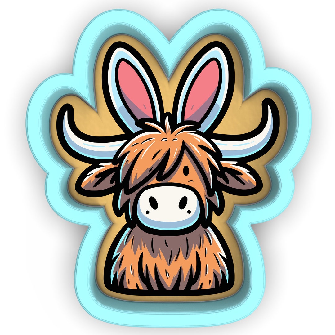 Highland Cow Bunny Ears Cute Cookie Cutter | Stamp | Stencil - SHARP ...