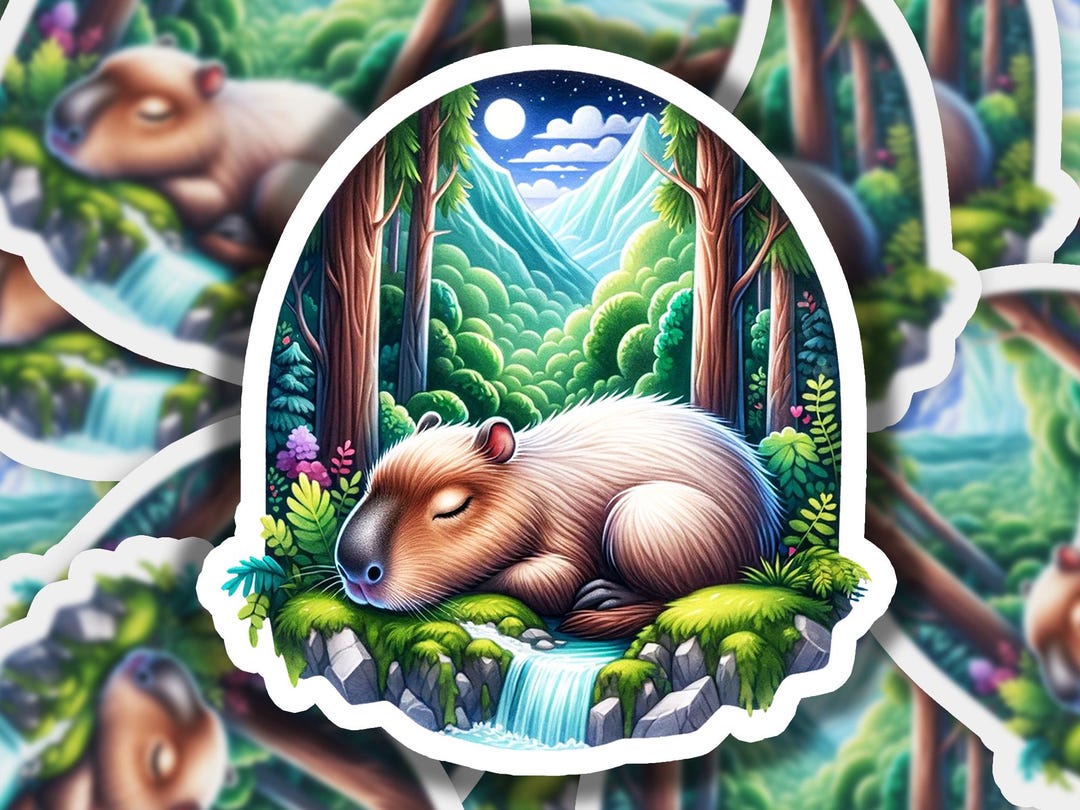 Capybara Sleepy Forest Vinyl Sticker | Dishwasher Safe & Durable ...