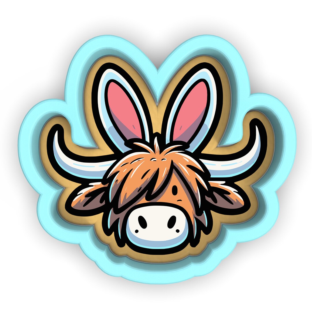 Highland Cow Bunny Ears Face Cute Cookie Cutter | Stamp | Stencil ...