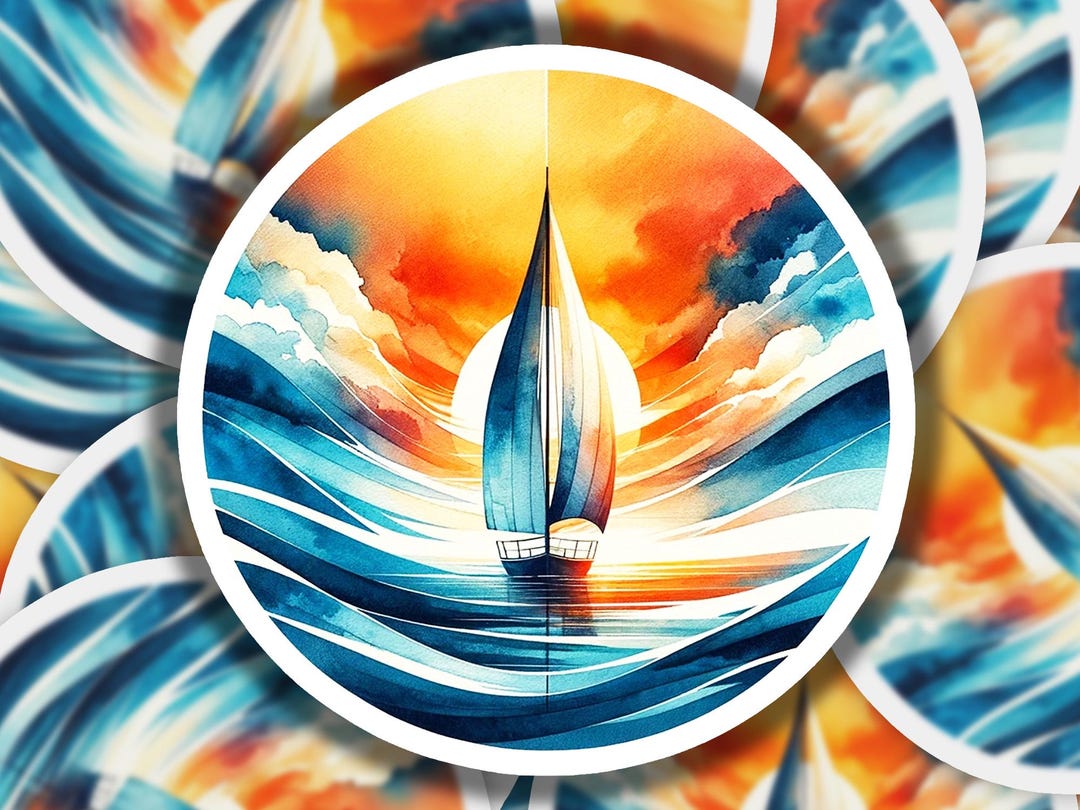 Sailboat Sunset Sail Ocean Vinyl Sticker | Waterproof & Durable ...