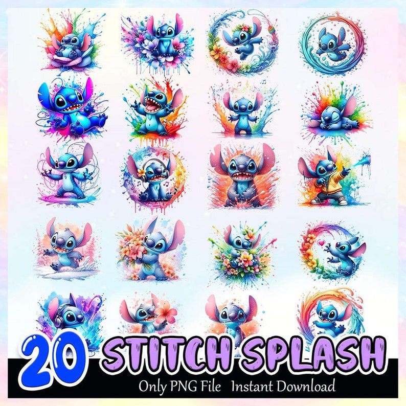 Stitch Splash and Watercolor Digital Design PNG File for Sublimation ...