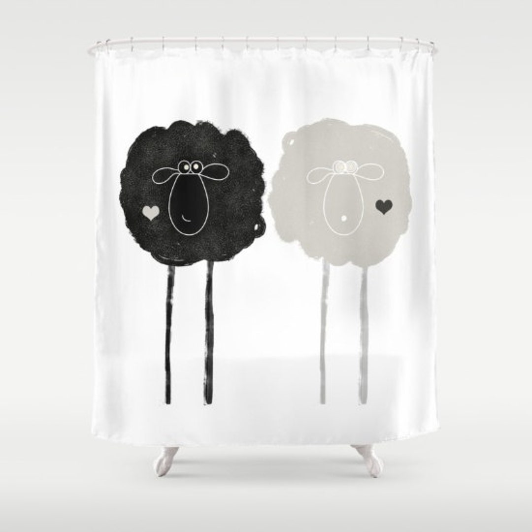 Sheep Shower Curtains Yin Yang Black and White Bath Decor Love Gift ...