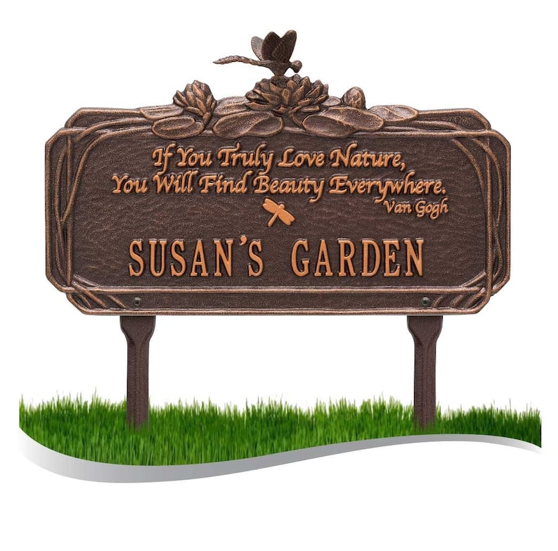 Personalized Cast Metal Yard Plaque - the Dragonfly Garden Quote Lawn ...