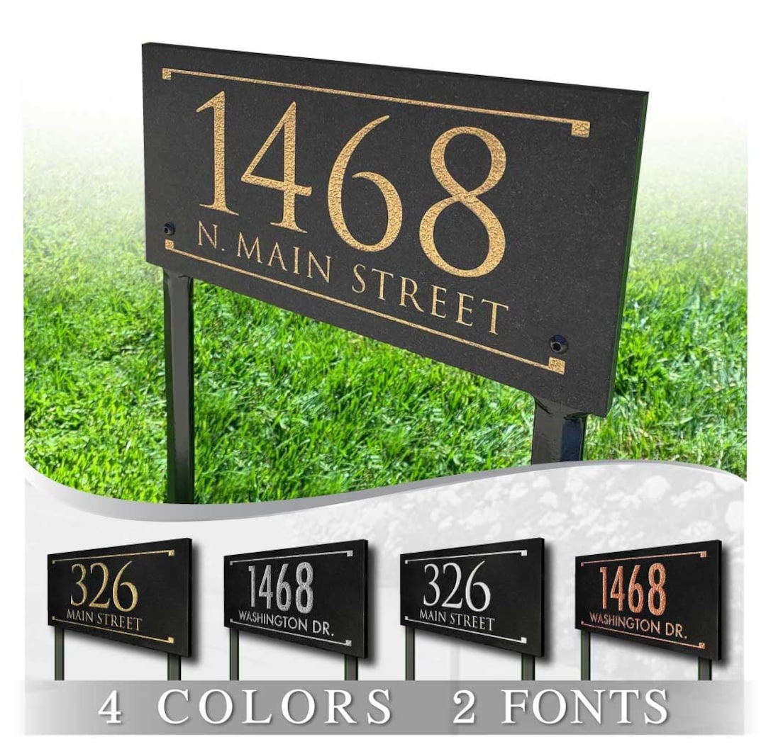 LAWN MOUNTED Stone Address Plaque With Engraved Numbers. Address Sign ...
