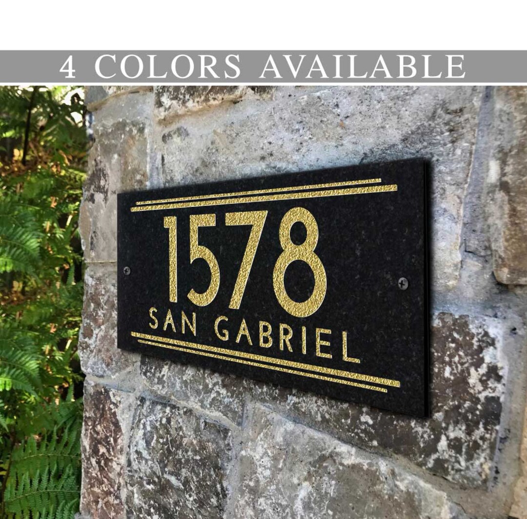THE ART DECO Stone Address Plaque With Engraved Numbers. Address Sign ...