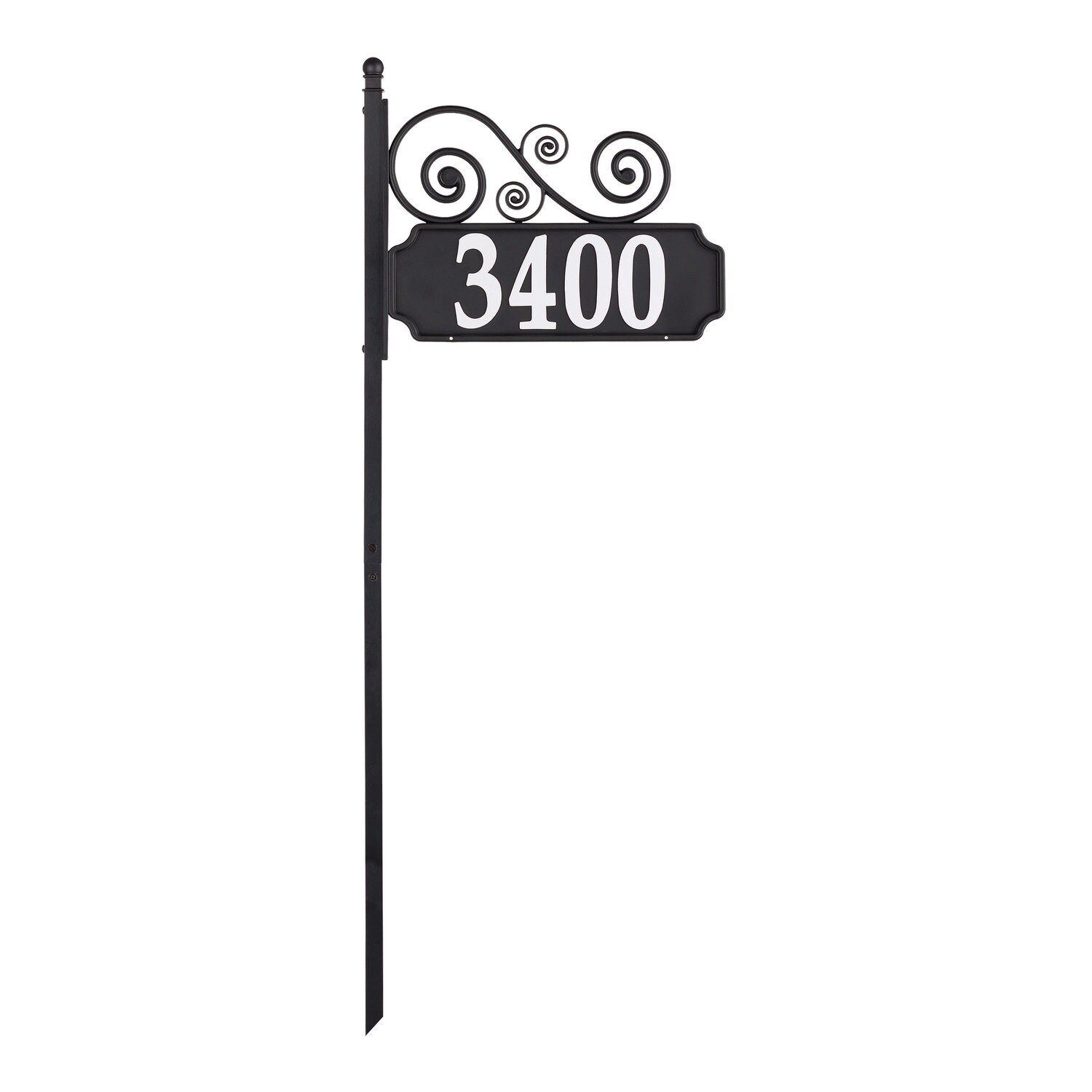 Black and White Post Address Sign, With 4" Reflective Numbers, With ...