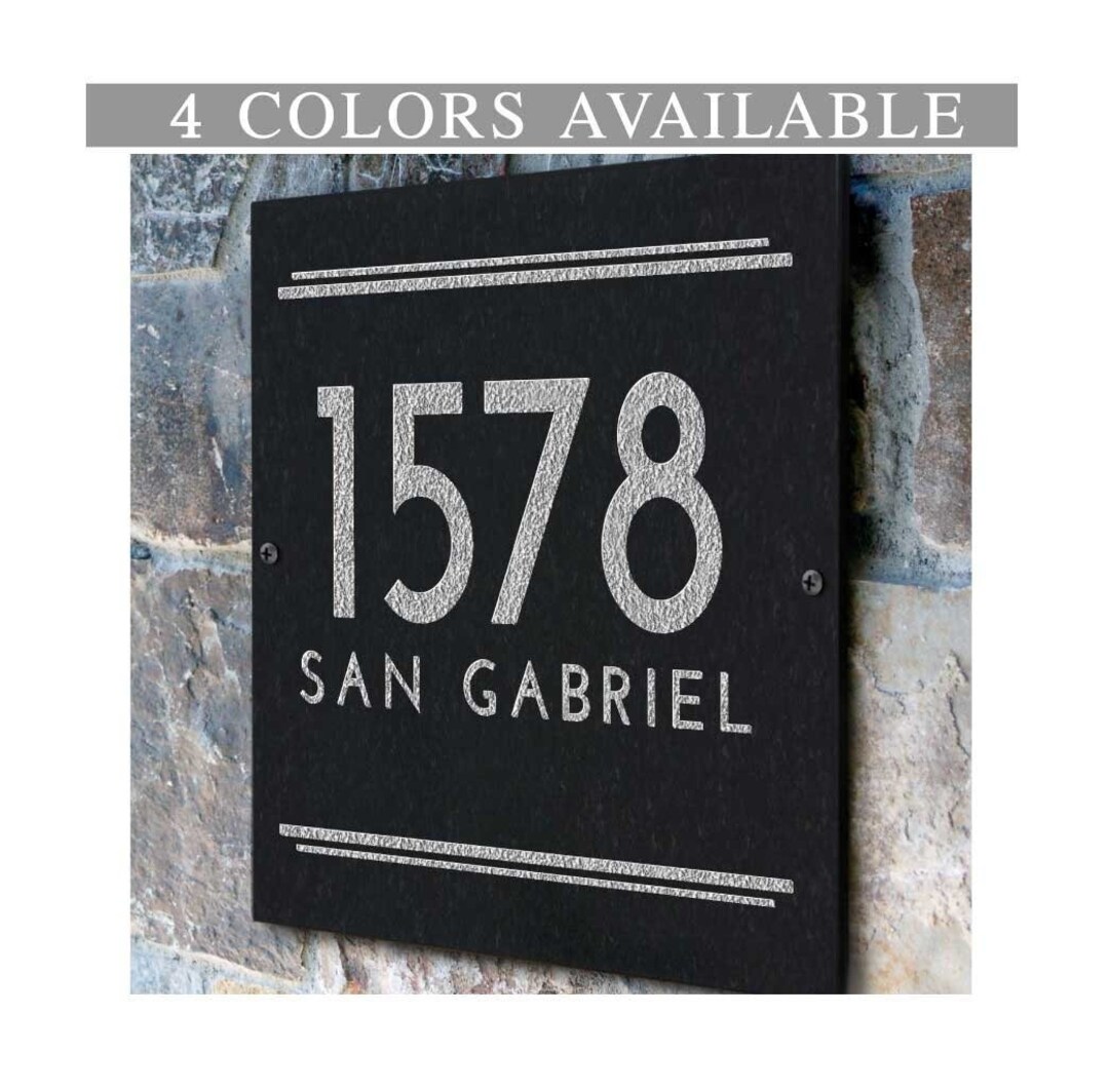Art Deco Stone Address Plaque – Engraved House Number Sign - Etsy
