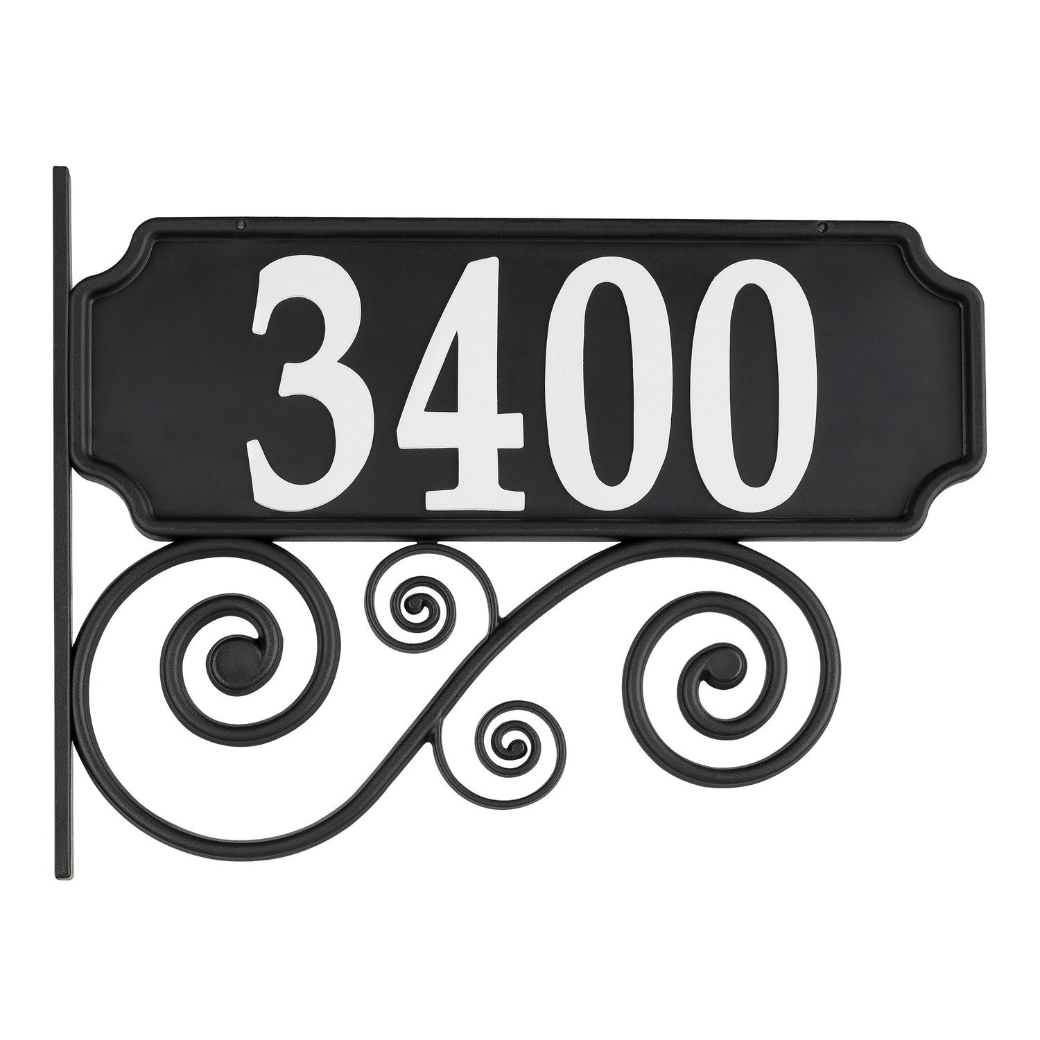 Black and White Post Address Sign, With 4" Reflective Numbers, With ...