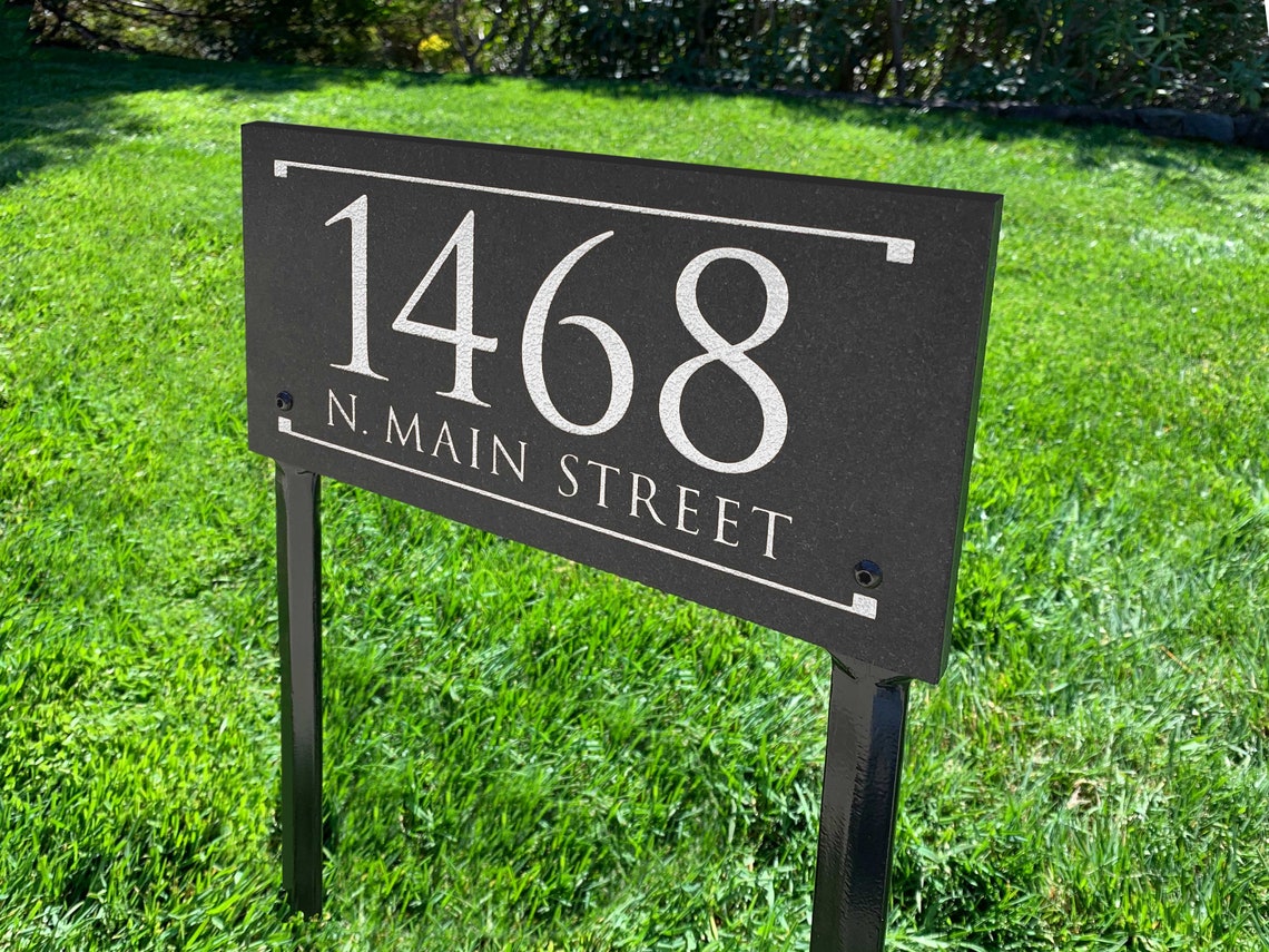 LAWN MOUNTED Stone Address Plaque With Engraved Numbers. | Etsy