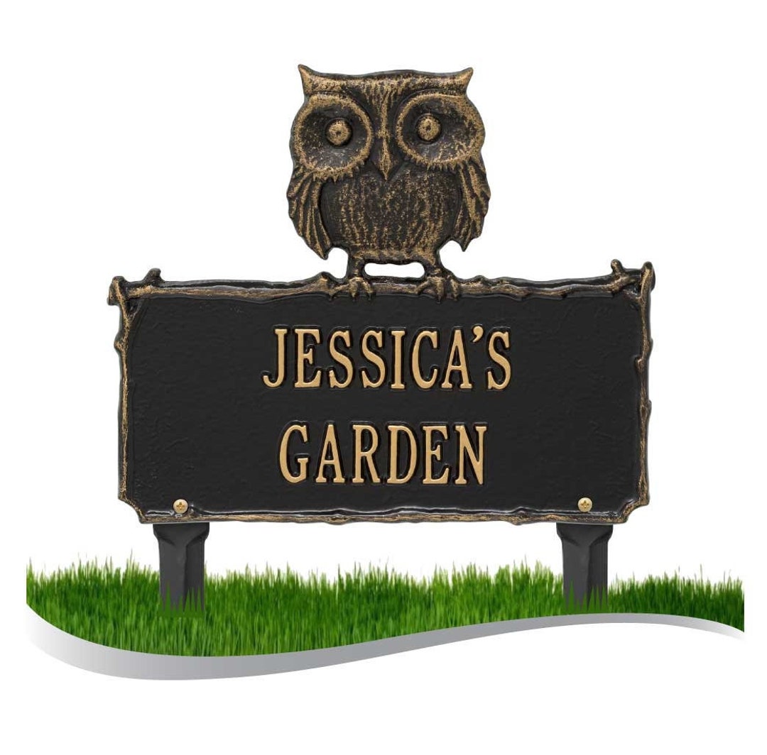 Personalized Cast Metal Yard Plaque - Owl Garden Lawn Sign. 4 Colors ...
