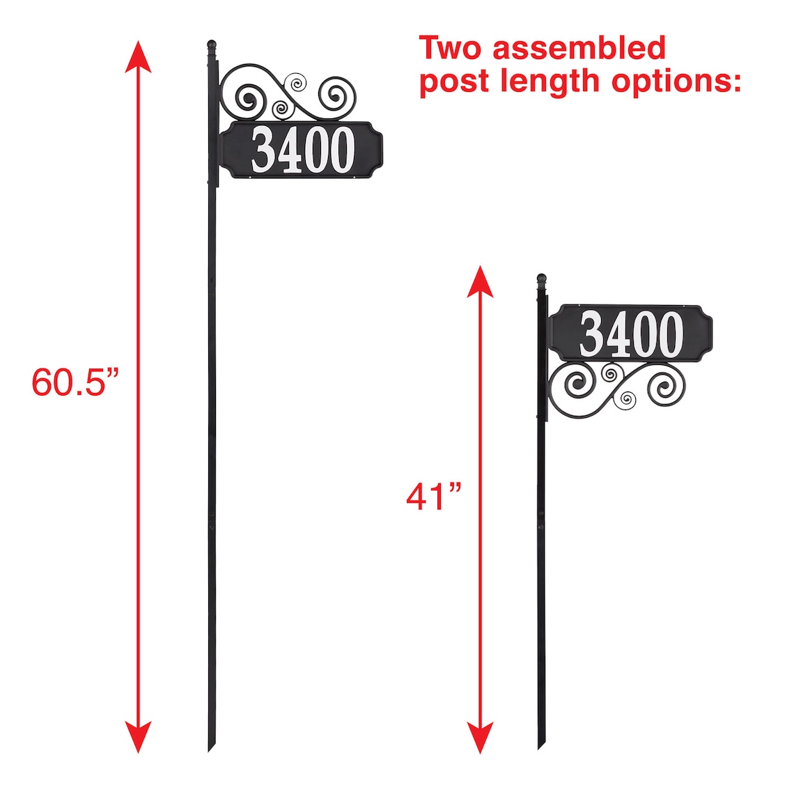 Black and White Post Address Sign, With 4" Reflective Numbers, With ...