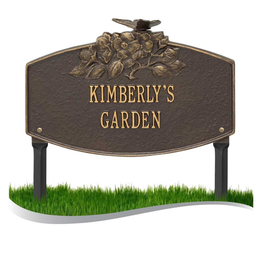 Personalized Cast Metal Yard Plaque - the Butterfly Blossom Garden Lawn ...