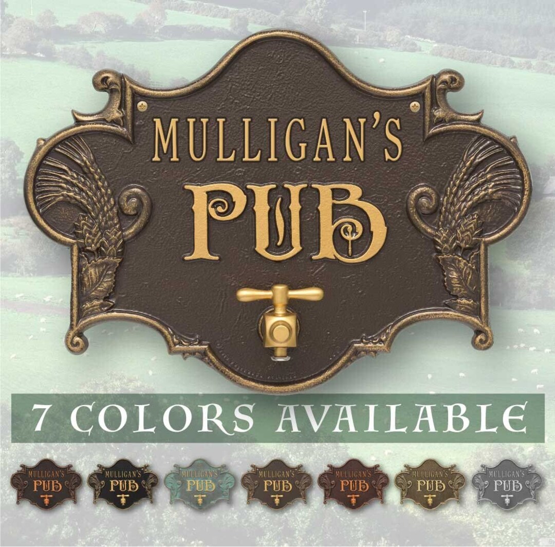 Beer Pub Plaque With Personalized Family Name. Hops & Barley Design - Etsy