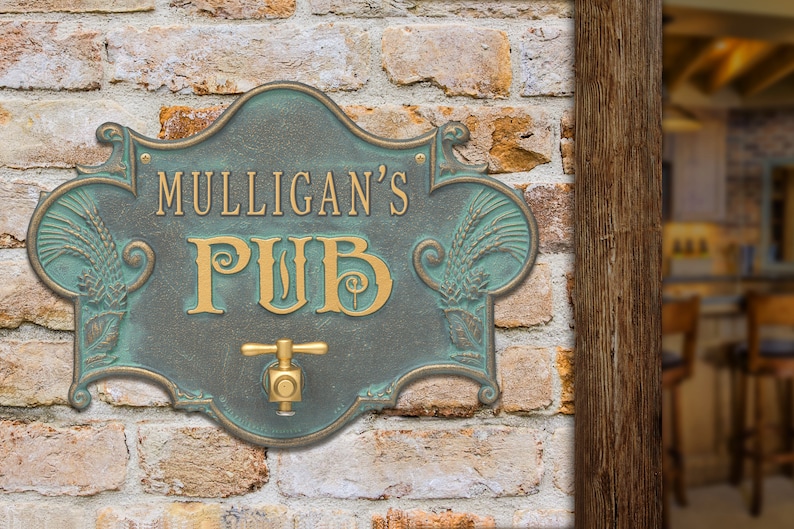 Beer Pub Plaque With Personalized Family Name. Hops & Barley Design - Etsy