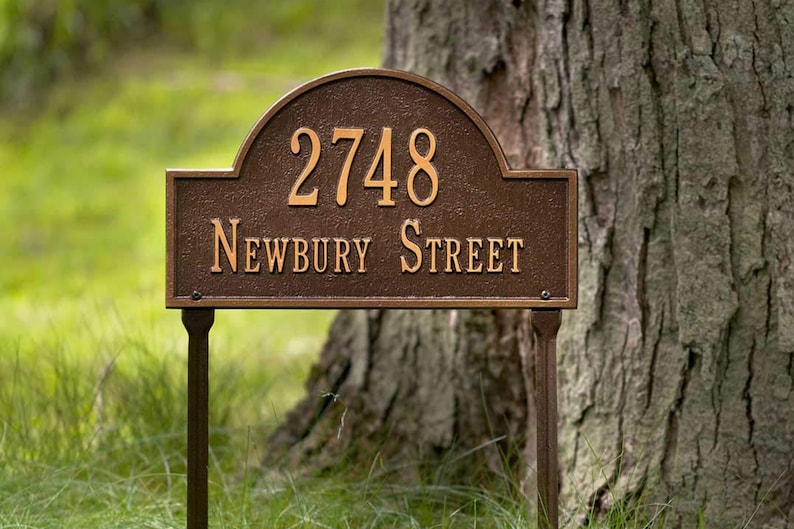 Lawn Mounted Metal Address Plaque Personalized Cast Arch Etsy