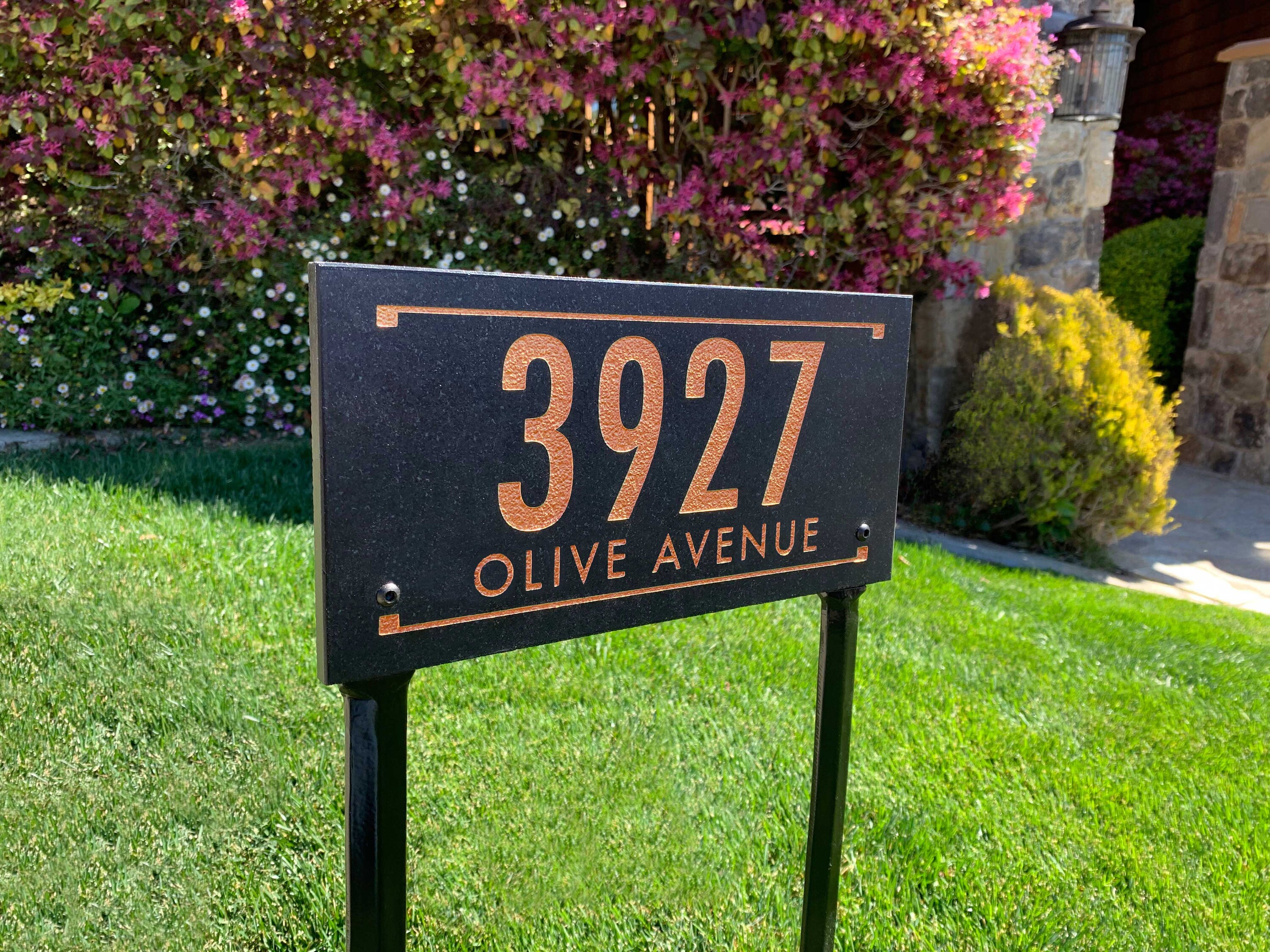 LAWN MOUNTED Stone Address Plaque With Engraved Numbers. | Etsy