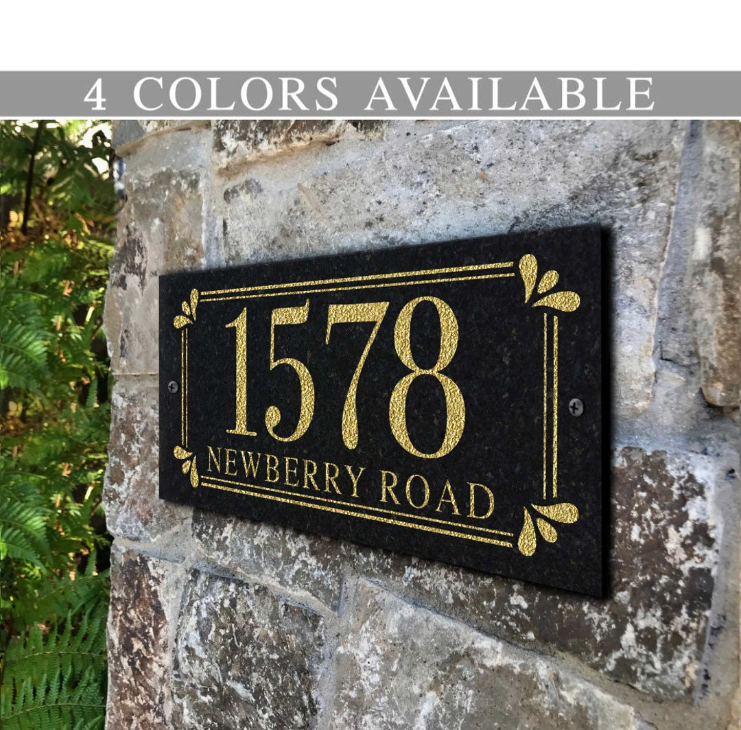 Engraved Stone Address Plaque With Spring Leaf Design - Etsy