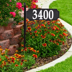 Black and White Post Address Sign, With 4" Reflective Numbers, With ...