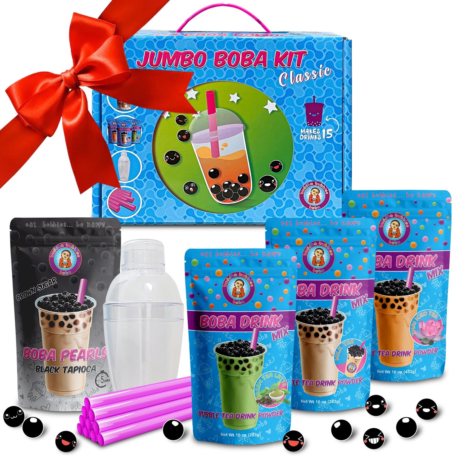 The NEW Jumbo Bubble Tea Kit Gift Box CLASSIC FLAVORS By: Buddha ...