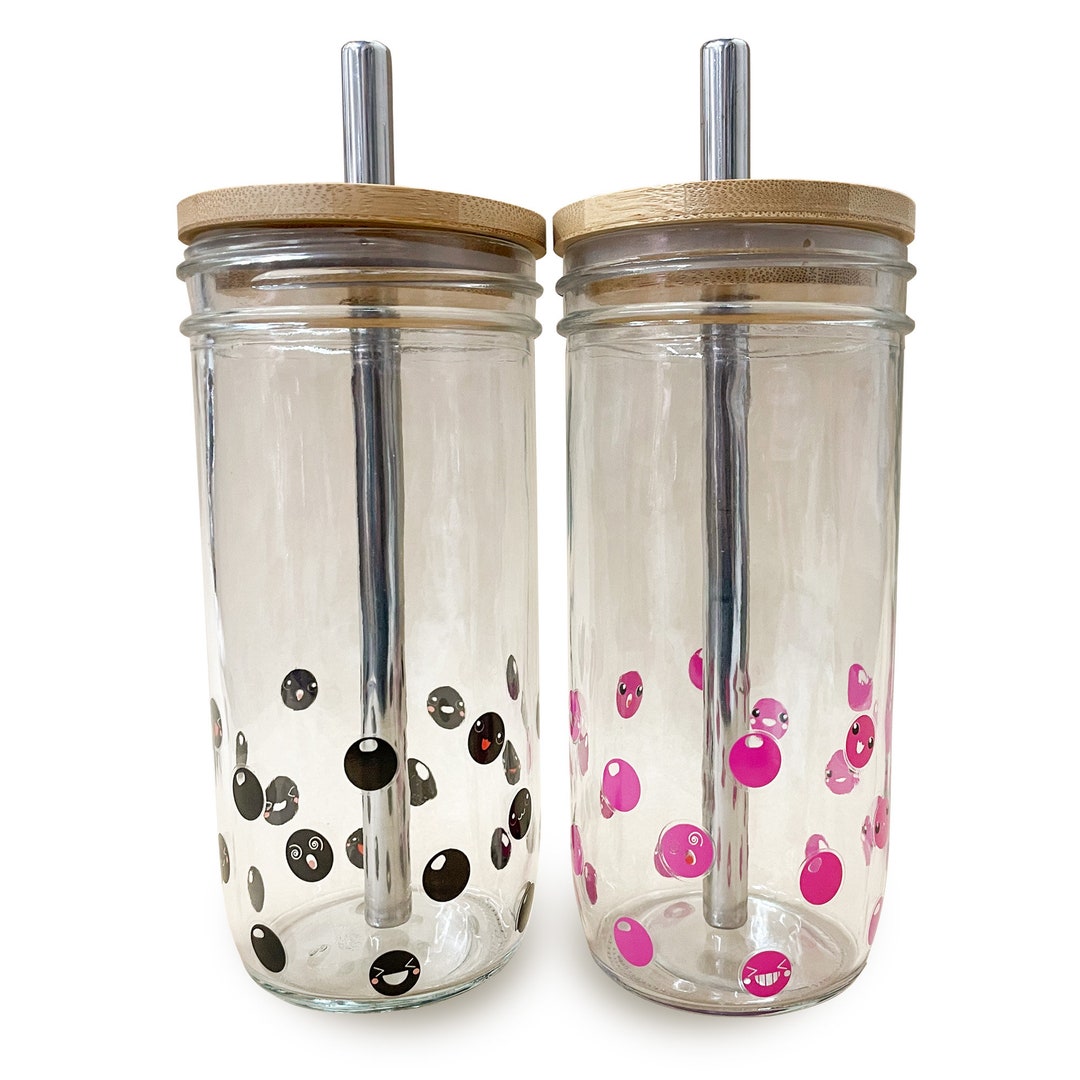 Pair of Bubble Tea Mason Jars With Straws by Buddha Bubbles Boba - Etsy