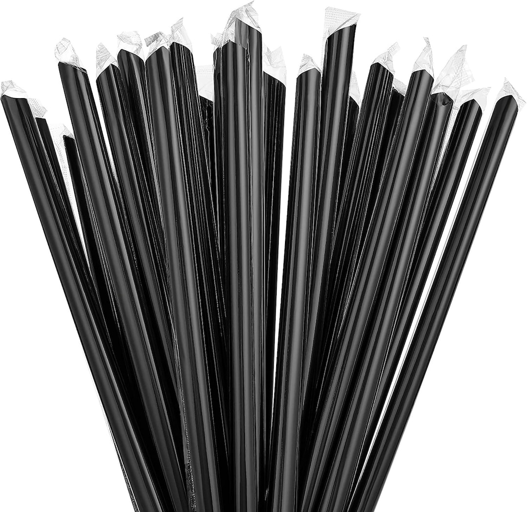 50 BLACK BOBA Fat STRAWS Extra Wide 9" X 1/2" Fat Drinking Straws by ...