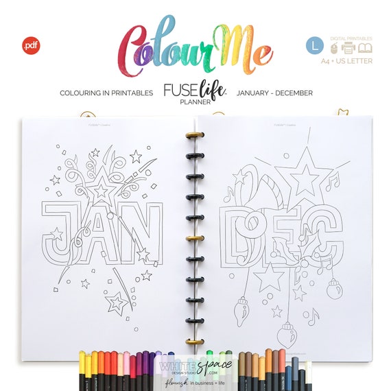 Printable Colouring in Pages Months : Fuselife Large Planner | Etsy