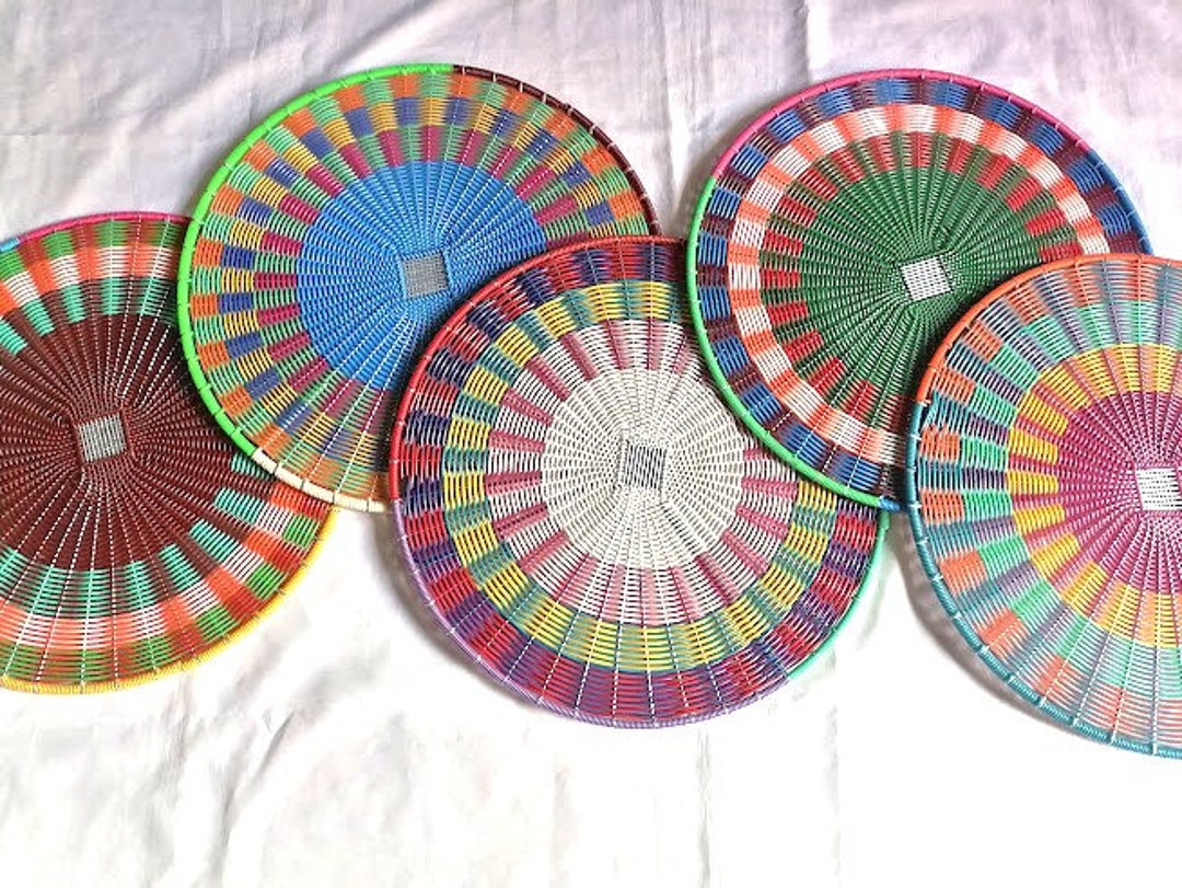 Set of Six Multicolor Mexican Bases and Tray, Handwoven Bases for ...