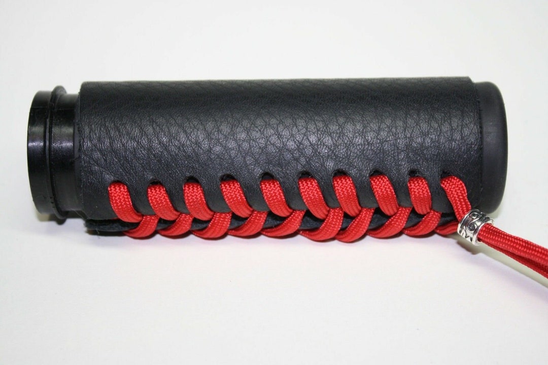 Black Leather Grip Covers Wraps W/ Red Paracord Made to Fit OEM Harley ...