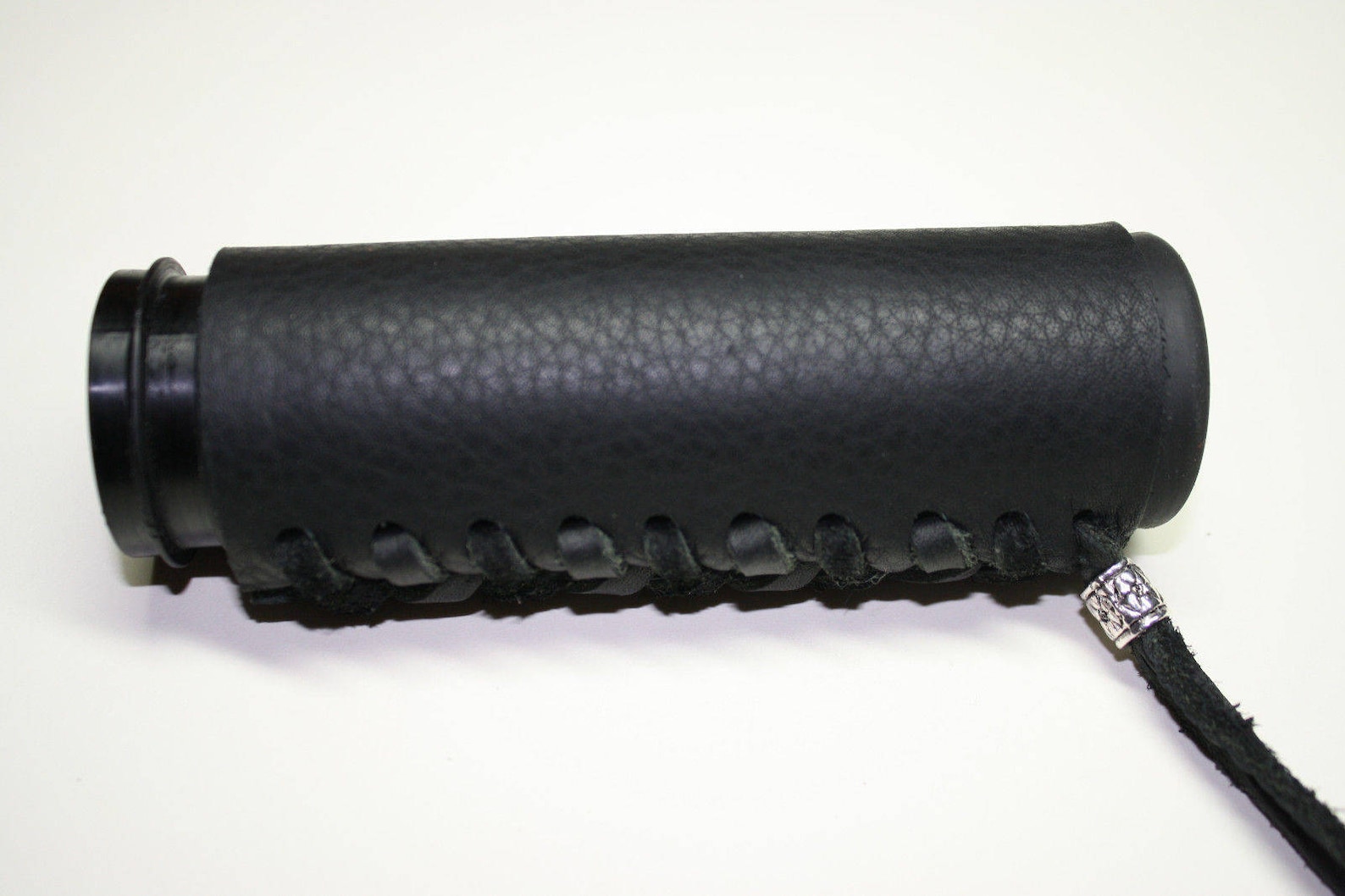 Black Heavy Duty Leather Motorcycle Hand Grip Throttle Covers Wraps W ...