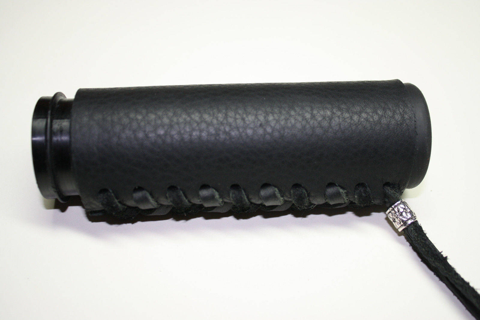 Black Heavy Duty Leather Motorcycle Hand Grip Throttle Covers Wraps W ...