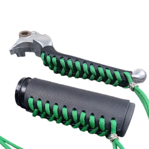 Black Leather Motorcycle Lever Covers With Green Paracord Lace W/ Beads ...