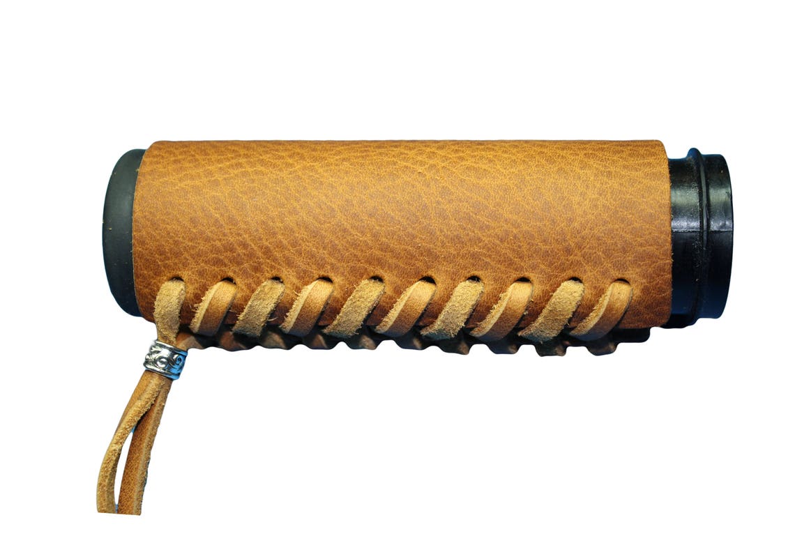 Tan Leather Motorcycle Hand Grip Throttle Covers Wrap W/ Beads for ...