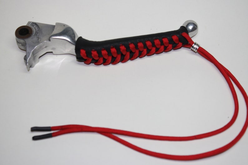 Black Leather Motorcycle Lever Covers With Red Paracord Lace W/ Beads ...