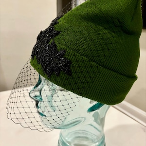 Embellished Knit Beanie With Birdcage Veil - Etsy