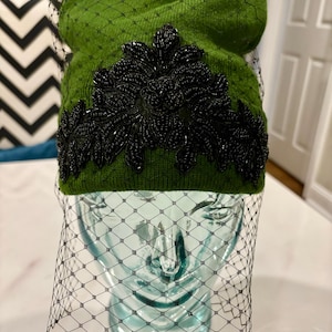 Embellished Knit Beanie With Birdcage Veil - Etsy