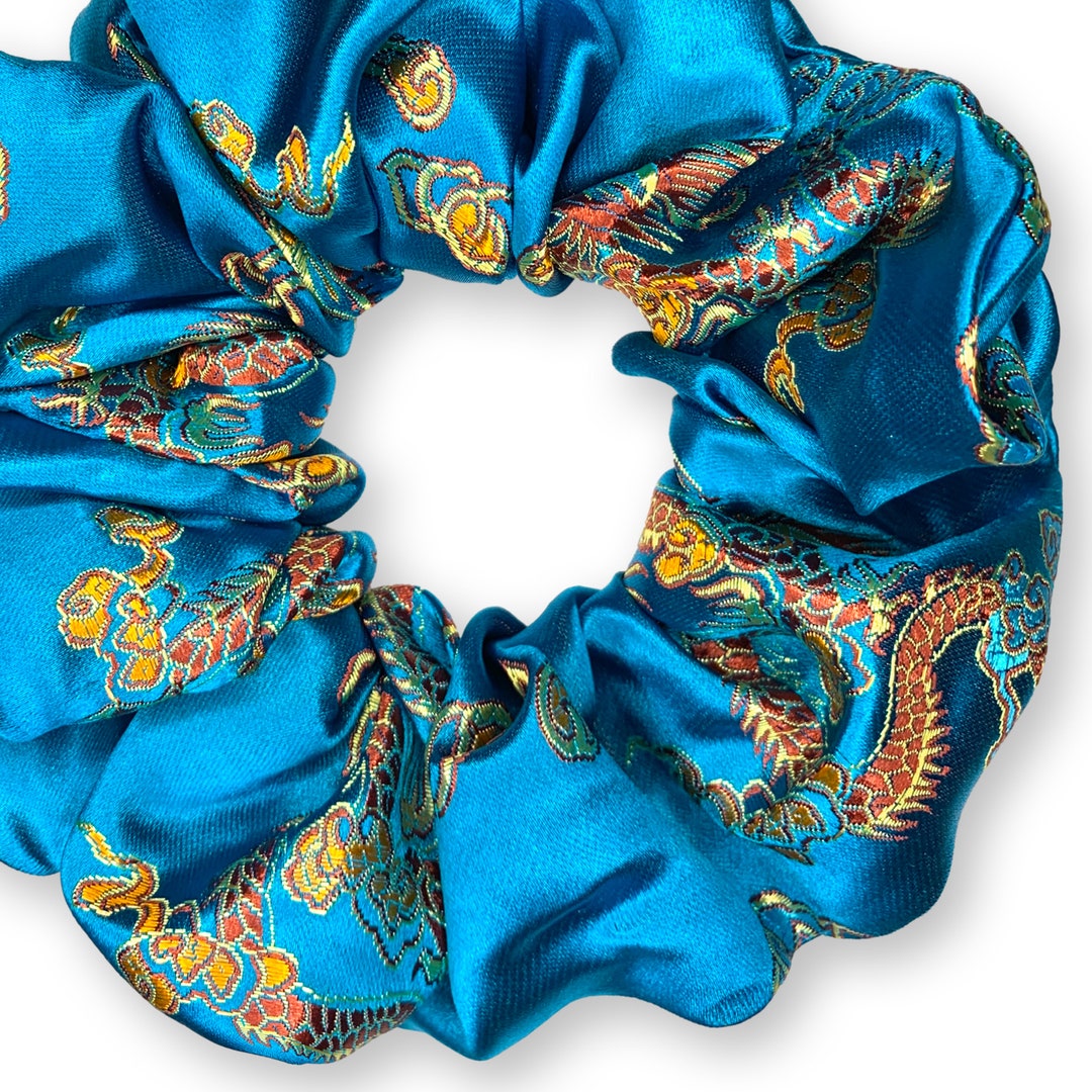 Chinese Dragon King Size Scrunchies Satin Brocade Made in USA Turquoise ...