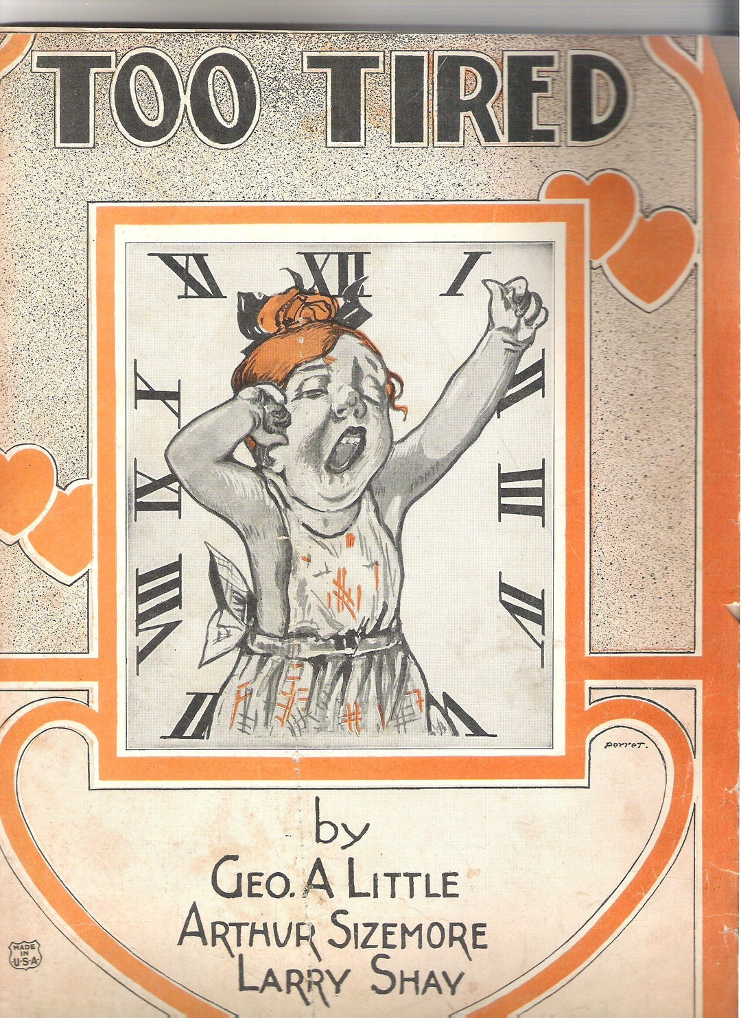 Vintage Sheet Music 1924 "too Tired" Sheet Music by George A. Little ...