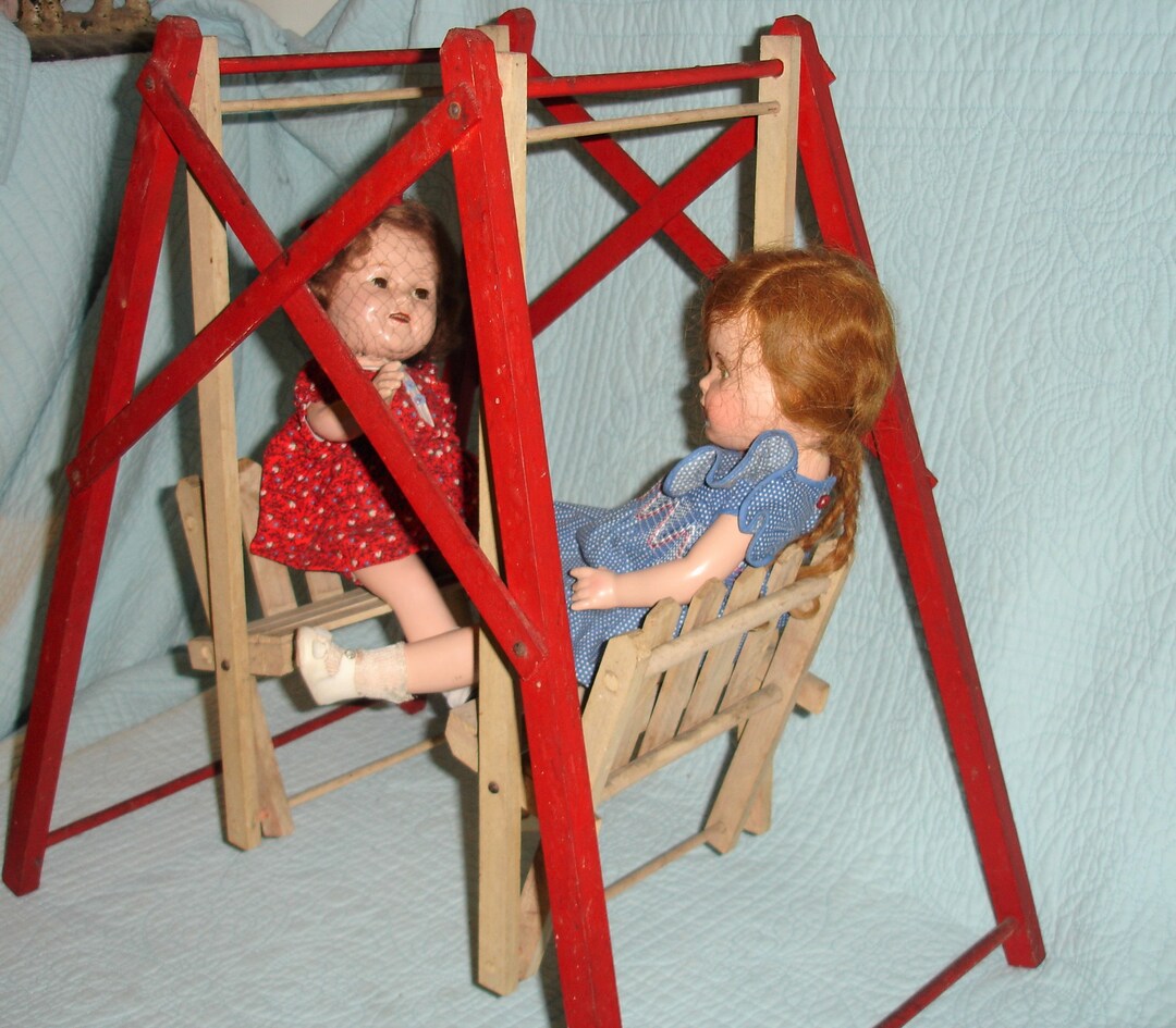 Double Doll Swing Vintage Wooden Red 1950's Era - Etsy
