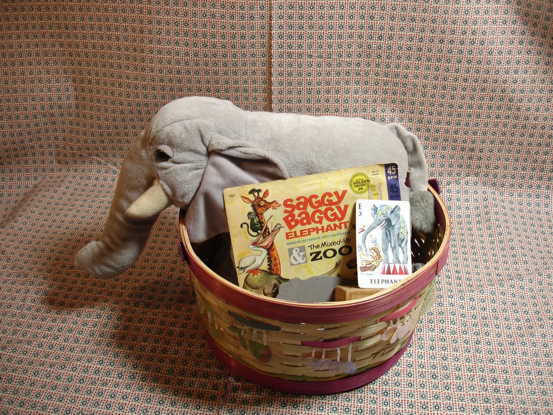 Elephant Collection in a Basket: 1964 Saggy Baggy Elephant Record ...