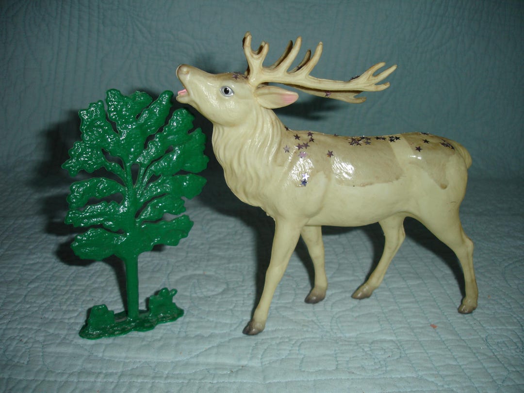 Celluloid Reindeer Midcentury Christmas Décor With Sparkly Stars on His ...
