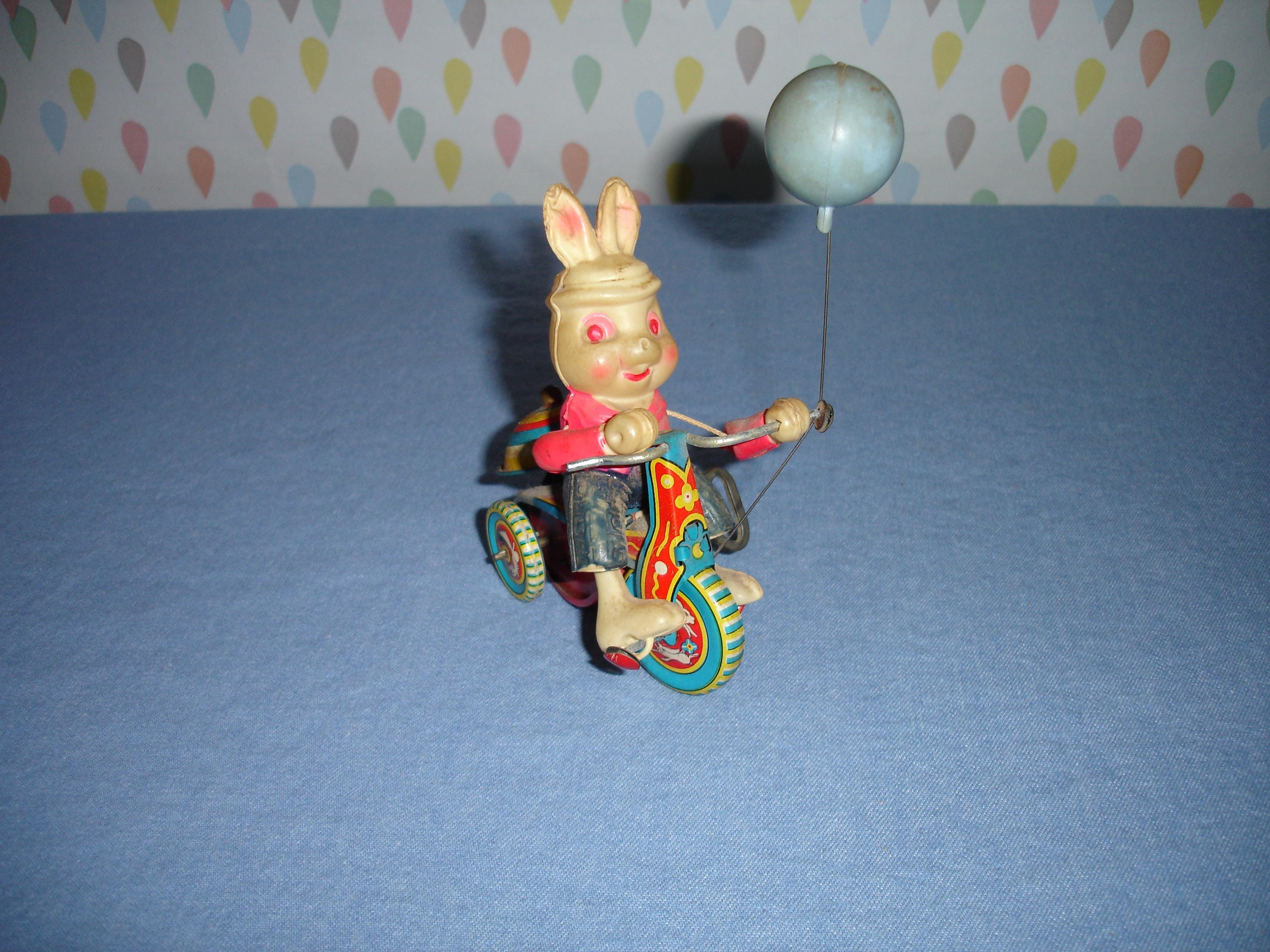 Toy Bell Cycle Rabbit 1950's Suzuki Tin Lithograph Celluloid Wind up ...