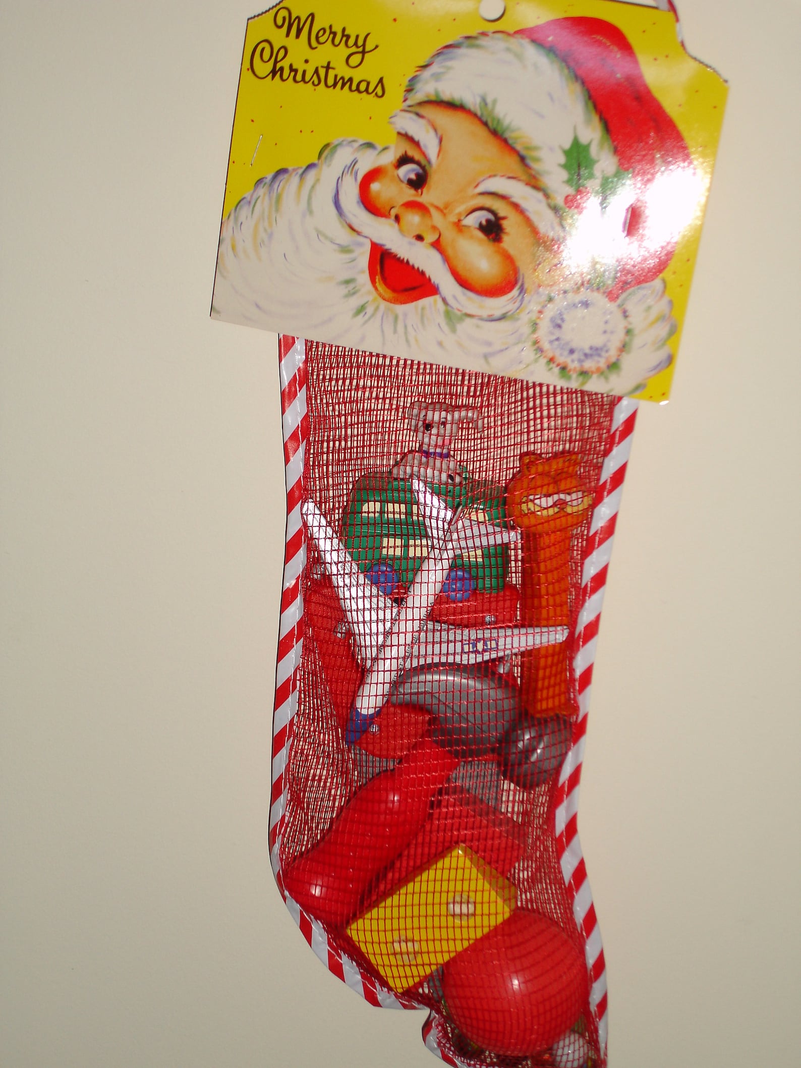 Christmas Stocking Filled Vintage Red Mesh Old Fashioned Decoration 18 ...