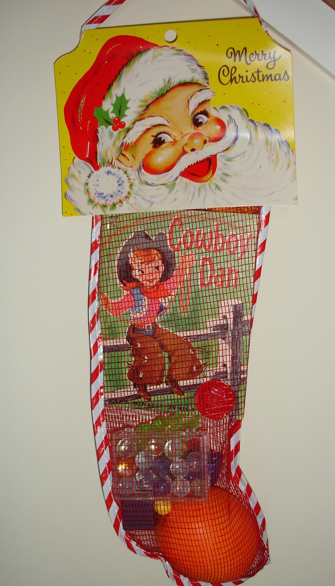 Christmas Stocking Filled Vintage Red Mesh Old Fashioned Decoration 18 ...