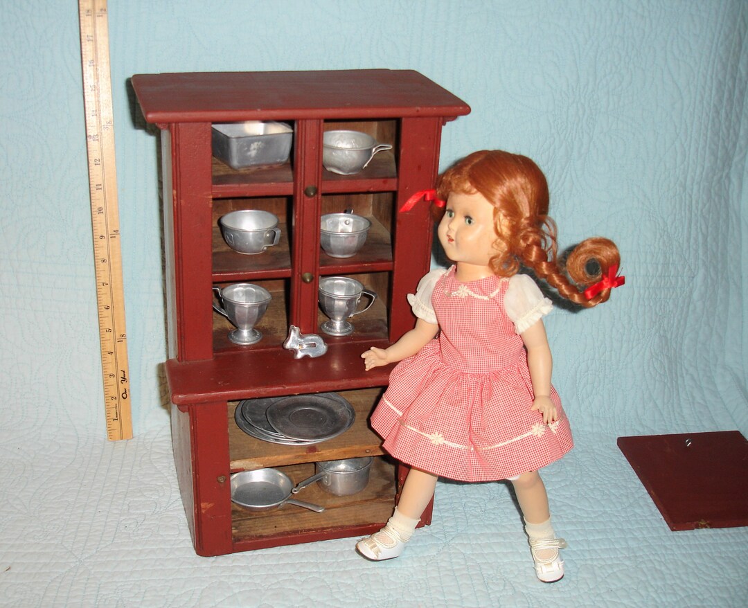 Antique Doll Wooden Hutch Setback Handmade Antique Red Color Paint ...